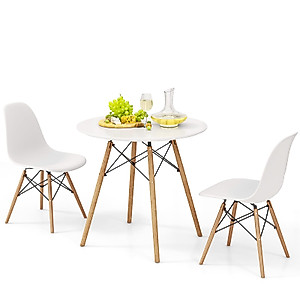 Giantex 3-Piece Dining Table Set, Modern Round 31.5" D Dining Table & 2 DSW Chairs W/Solid Wood Legs, Home Furniture Set for Small Spaces Dining Room Kitchen Restaurant, White