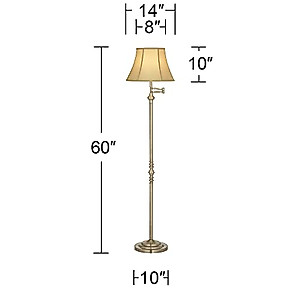 Regency Hill Montebello Traditional Adjustable Swing Arm Floor Lamp Standing 60" Tall Antique Brass Metal Column Golden Tan Bell Shade for Living Room Reading House Family Bedroom Home