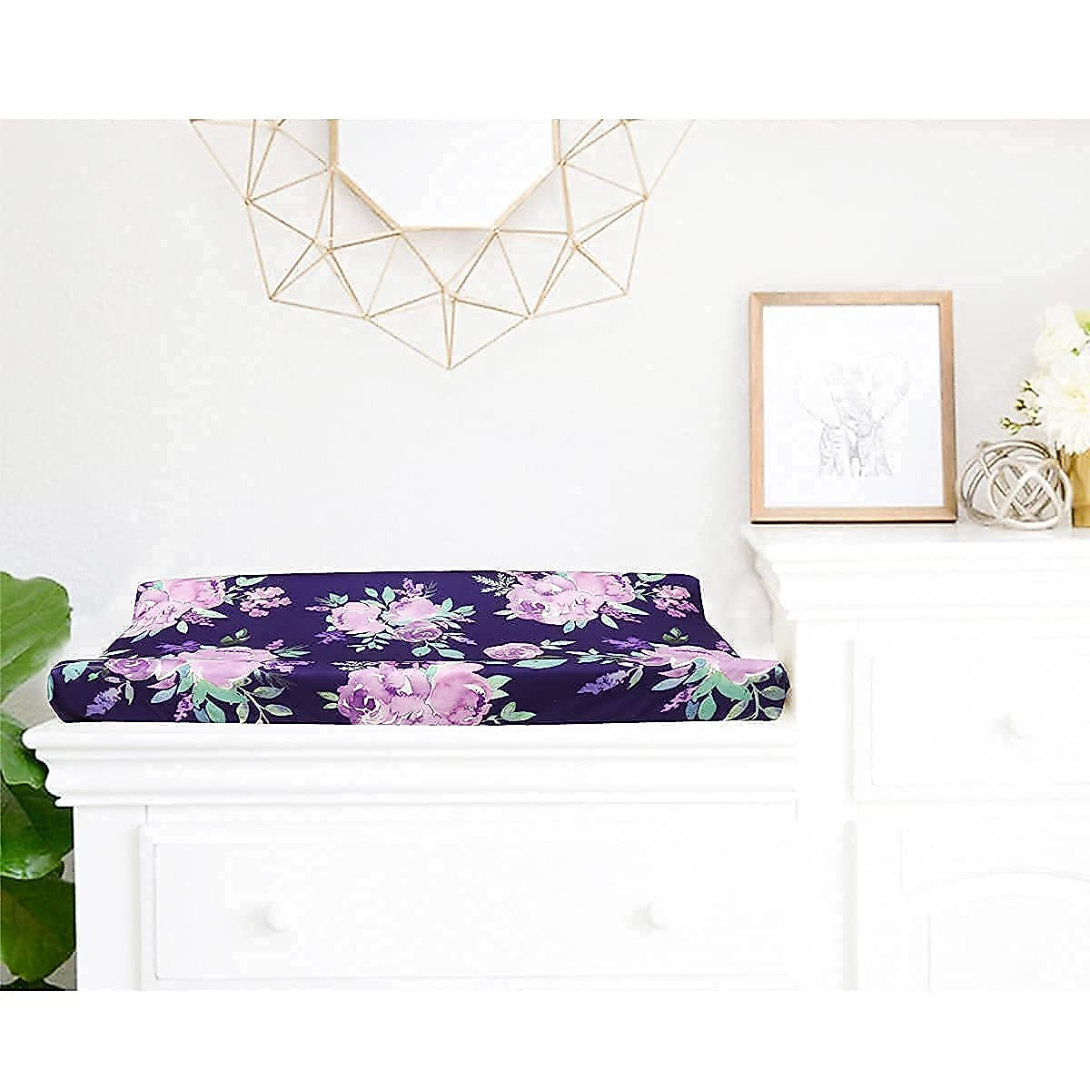 Girl Crib Sheet and Changing Pad Cover, Purple Flower Nursery Bedding, Flower Sheets for Baby Toddler Mattress