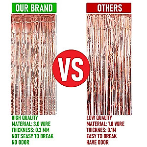 Dazzle Bright Backdrop Curtain, 3FT x 8FT Metallic Tinsel Foil Fringe Curtains Photo Booth Background for Baby Shower Party Birthday Wedding Engagement Bridal Shower (2, Rose Gold)