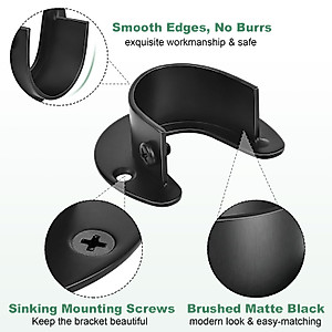 Closet Rod Bracket, Heavy Duty Closet Rod Holders, Stainless Steel, 1 Inch Closet Rod End Support U Shaped Wardrobe Brackets Closet Pole Socket with Screws, Black