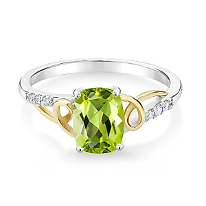 Gem Stone King 10K Yellow Gold and 925 Sterling Silver 8X6MM Cushion Gemstone Birthstone and Lab Grown Diamond Engagement Ring | Wedding Anniversary Promise Ring For Women