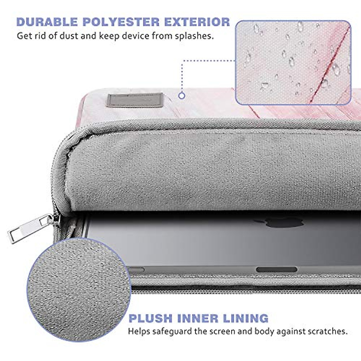 MoKo 11 Inch Tablet Sleeve Bag Carrying Case Fits iPad air 5 10.9" 2022, iPad Pro 11 M2 2022-2018, iPad 10th 10.9, iPad 9/8/7th Gen 10.2, iPad Air 4 10.9/Air 3 10.5, Tab S8 11"/Tab A, Pink Gray Marble