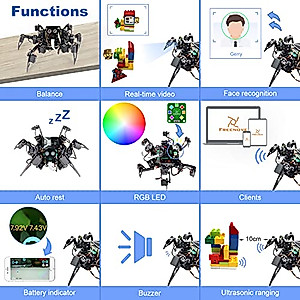 FREENOVE Big Hexapod Robot Kit for Raspberry Pi 4 B 3 B+ B A+, Walking, Self Balancing, Live Video, Face Recognition, Pan Tilt, Ultrasonic Ranging, Camera Servo (Raspberry Pi NOT Included)