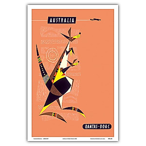Australia - Kangaroo - Qantas BOAC (British Overseas Airways Corporation) - Vintage Airline Travel Poster by Harry Rogers c.1960s - Master Art Print (Unframed) 12in x 18in