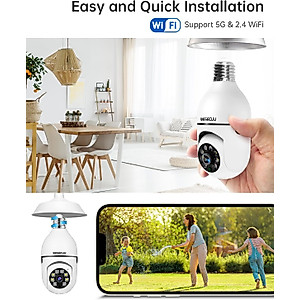 WESECUU Light Bulb Security Camera -5G& 2.4GHz WiFi 2K Security Cameras Wireless Outdoor Motion Detection and Alarm,Two-Way Talk,Color Night Vision,Human Detection, Bulb Camera Compatible with Alexa
