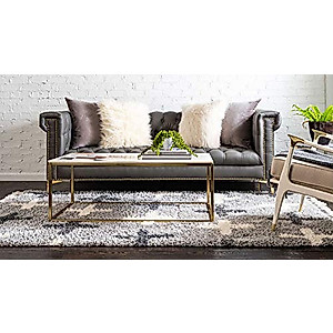 Unique Loom Hygge Shag Collection Modern Moroccan Inspired, Geometric Design, Plush & Cozy Area Rug, Rectangular 4' 0" x 6' 0", Light Gray/Ivory