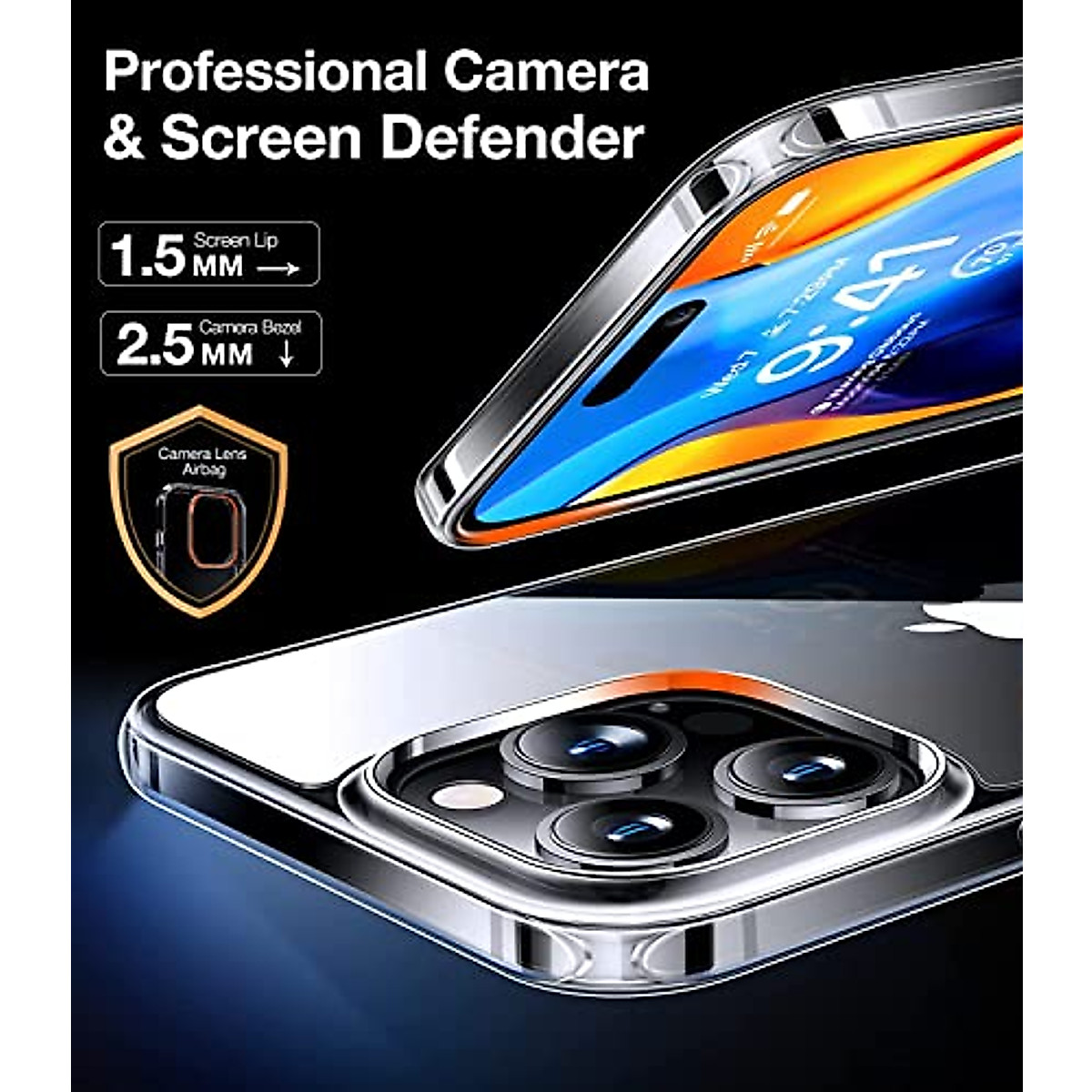 TORRAS Diamond Clear for iPhone 14 Pro Max Case [Anti-Yellowing][Exceed 3X Mil-Grade Drop Protection] Shockproof Slim Yet Protective Hard Back Soft Bumper with Airbag for iPhone 14 Pro Max Phone Case