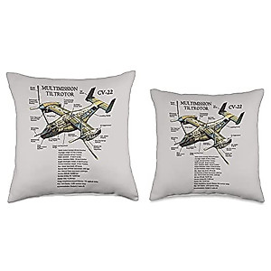 VTOL STOL Tiltrotor Airplane USA Air Force CV-22 V-22 Osprey Aircraft US Military Helicopter Throw Pillow, 16x16, Multicolor