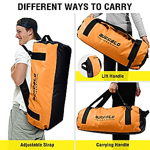 Buffalo Gear Adventure Bag 50L - Heavy Duty Waterproof Duffel Bag for Boating, Motorcycling, Hunting, Camping, Kayaks or Jet Ski. Gets Gear Through Any Conditions (Orange)