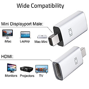 Mini DisplayPort to HDMI 1080P Female Adapter 2 Pack, Thunderbolt to HDMI Converter Compatible with MacBook Air 2022 and Before, MacBook Pro 2015 and Before, Surface Pro 2 3 4 6 and More