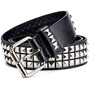 Ulekuke Metal Punk Rock Rivet Studded Belt for Women Men, Gothic Belt with Bright Pyramid Studs(Black)