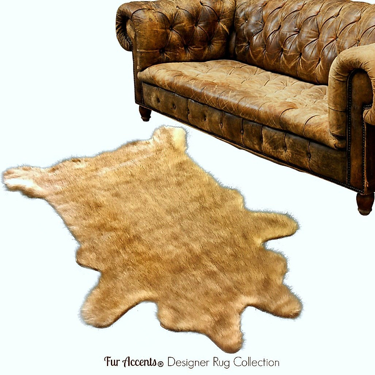 Deer Skin Rug - Cow Hide - Sheepskin- Bear Skin Area Rug - Luxury Faux Fur - Shag - Animal Friendly Designer Throw - Fur Accents Original - USA (4'x5', Tan-Camel)