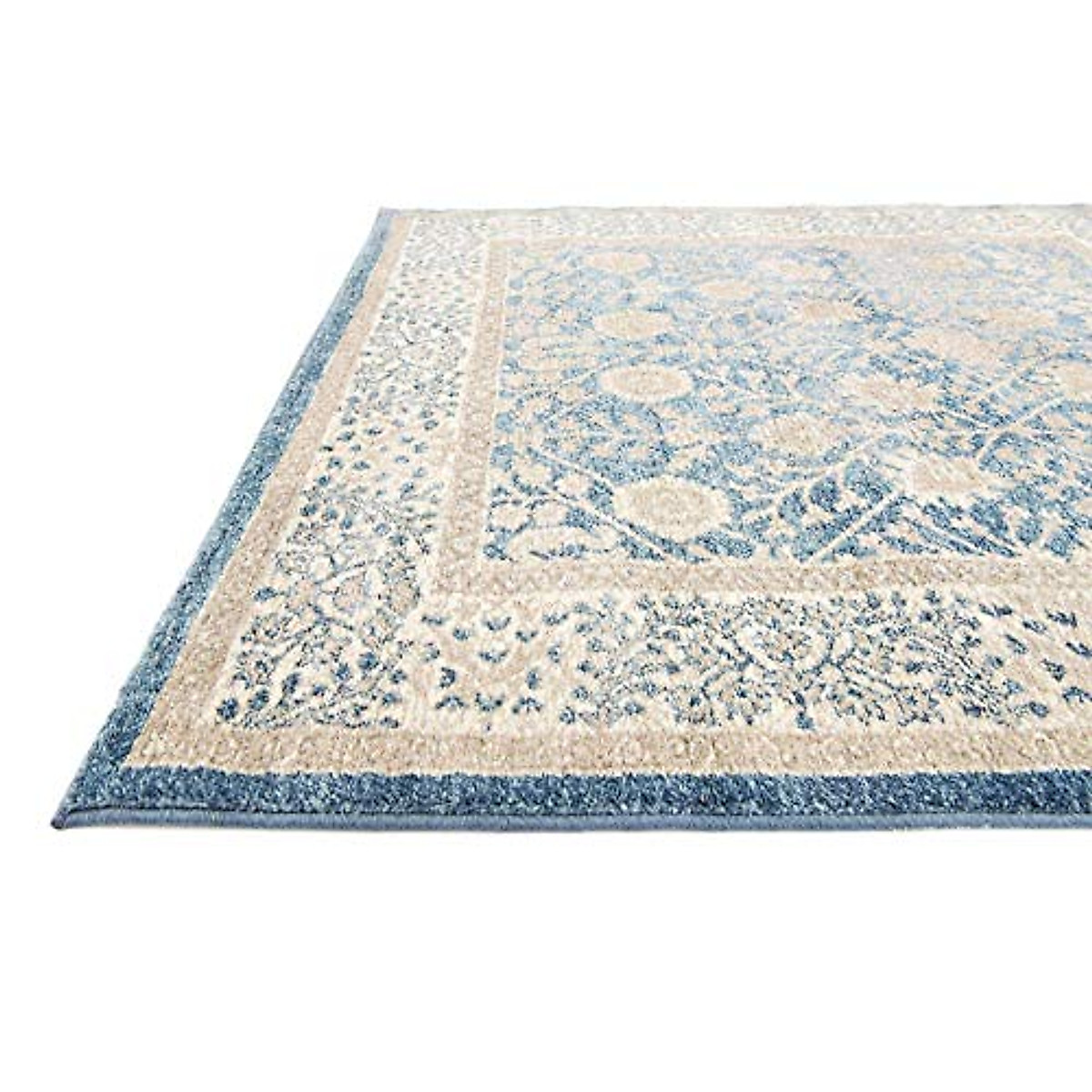 Unique Loom Salzburg Collection Classic Traditional Design Oriental Inspired with Intricate Border Area Rug, 4 ft, Blue/Beige