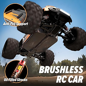 Hosim Brushless RC Car, 1:16 55+KMH 4WD Fast Remote Control Truck for Adults, Radio Cars Off-Road Waterproof Hobby Grade Toy Crawler Electric Vehicle Gift for Boys Children (Orange)