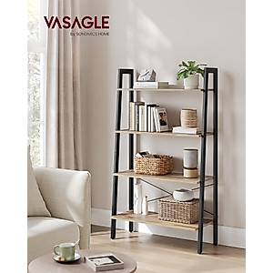 VASAGLE Ladder Shelf, 4-Tier Bookshelf, Storage Rack, Bookcase with Steel Frame, for Living Room, Home Office, Kitchen, Bedroom, Industrial Style, Camel Brown and Black ULLS144B50