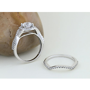 Dazzlingrock Collection Round Cubic Zirconia Cushion Halo with Split Shank Wedding Ring Set for Women (2.55 ctw, Color White, Clarity Clean) in 10K White Gold, Size 8