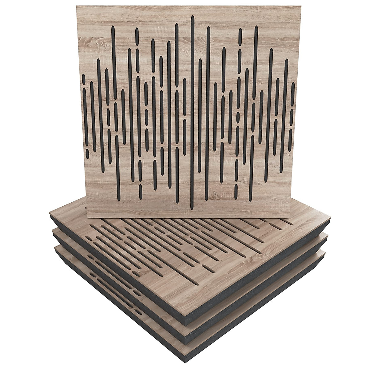 (4 Pack) Sound Absorption-Diffuse Acoustic Panel «Wave» for rec.studio | Wood laminated: (Sonoma)