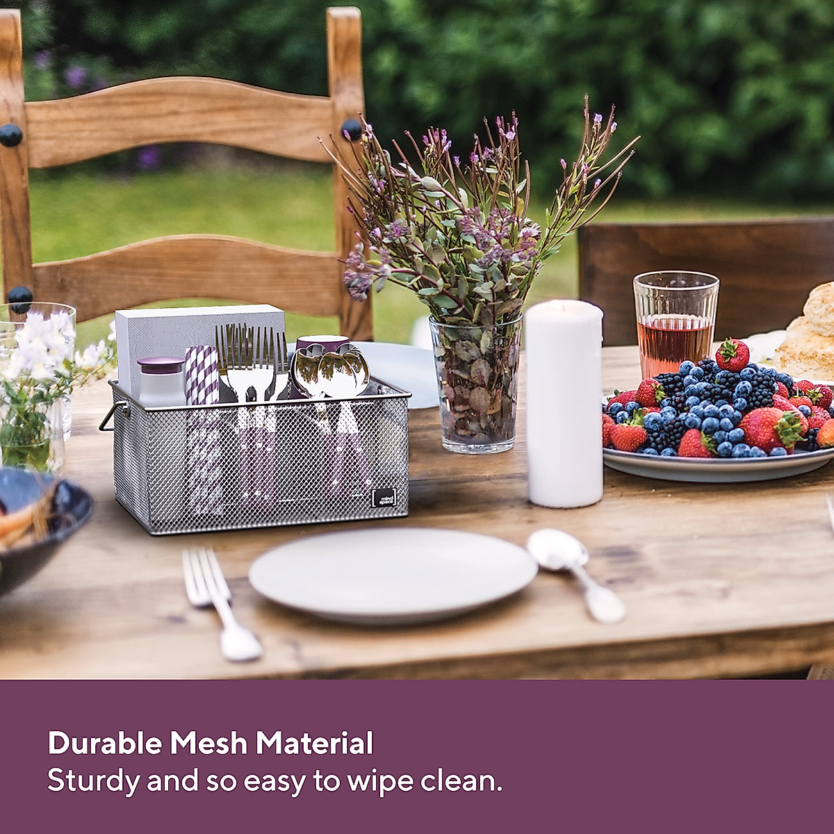 Mindspace Utensil Holder, Kitchen Condiment Organizer and Flatware Utensil Caddy | The Mesh Collection, Silver