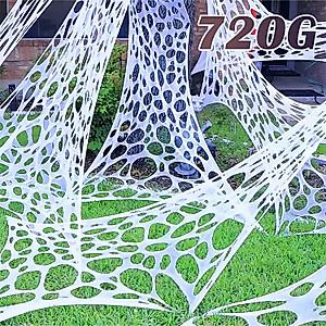 YHFUISK 800 Sqft Giant Durable Spider Webs Halloween Decorations Outdoor, Stretchy Beef Netting for Halloween Party, Halloween Decorations Indoor Party, Spider Web Decor for Haunted House(48FT x 2FT)