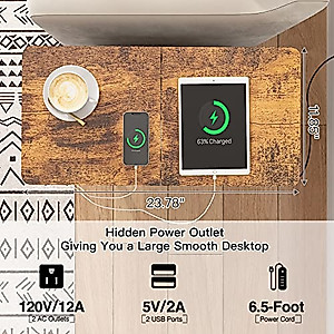 LIDYUK End Table with Charging Station, Narrow Side Table with Drawer and USB Ports & Power Outlets, Nightstand Bedside Tables for Small Spaces, Bedroom, Living Room, Brown