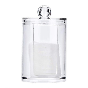 Cotton Round Holder, Cotton Pad Holder Makeup Pads Cotton Swab Dispenser for Bathroom Storage, Makeup Cosmetic Storage Organizer Box Round, Clear, Acrylic, 3 X 3 X 4.3inch