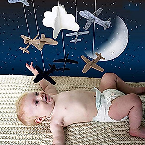 FDSF Crib Mobile Airplanes & Cloud Nursery Decoration and White, Navy, Baby Crib Mobile for