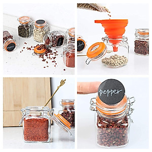 Homelike Style 3.4 oz Small Glass Spice Jars, Empty Mini Square Glass Spice Bottles with Airtight Flip Top Lids, Chalkboard Labels and Collapsible Funnel for Home and Kitchen-24 Pack