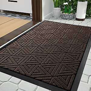 Yimobra Front Door Mat Outside Entrance 36 x 24, Waterproof and Washable Outdoor Mat, Non Slip Rubber Backing, Heavy Duty Welcome Matt for Home Entry Floor Porch Garage Office, Low Profile, Brown