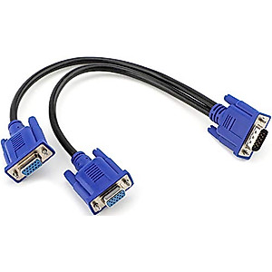PASOW VGA Splitter Cable Dual VGA Monitor Y Cable 1 Male to 2 Female Adapter Converter Video Cable for Screen Duplication - 1 Feet (No Screen Extension)