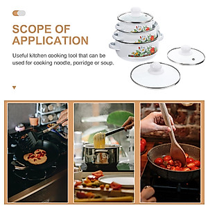 Kichvoe 3pcs Enamel Stockpot with Lid Retro Stew Bean Cooking Pots Enamelware Pasta Pot Vintage Soup Pot with Dual Handle for Induction Cookers Gas Stove 1