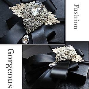 MOHSILY Unique Black Silk Pretied Bowtie Men's Rhinestone Adjustable Pin Necktie Uniform