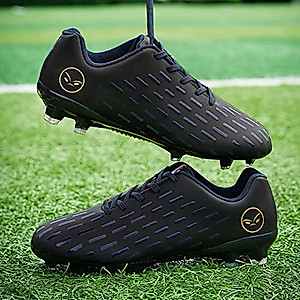 TOLLN Men Firm Ground Outdoor Soccer Cleats Youth Football Shoes SC22035-Black-41