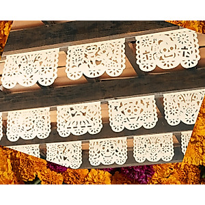 Off White Papel Picado Dia de Los Muertos Altar, Day of the Dead banner, Paper Party Decoration, Mexican Calaveras 5 Pack|Tissue Paper