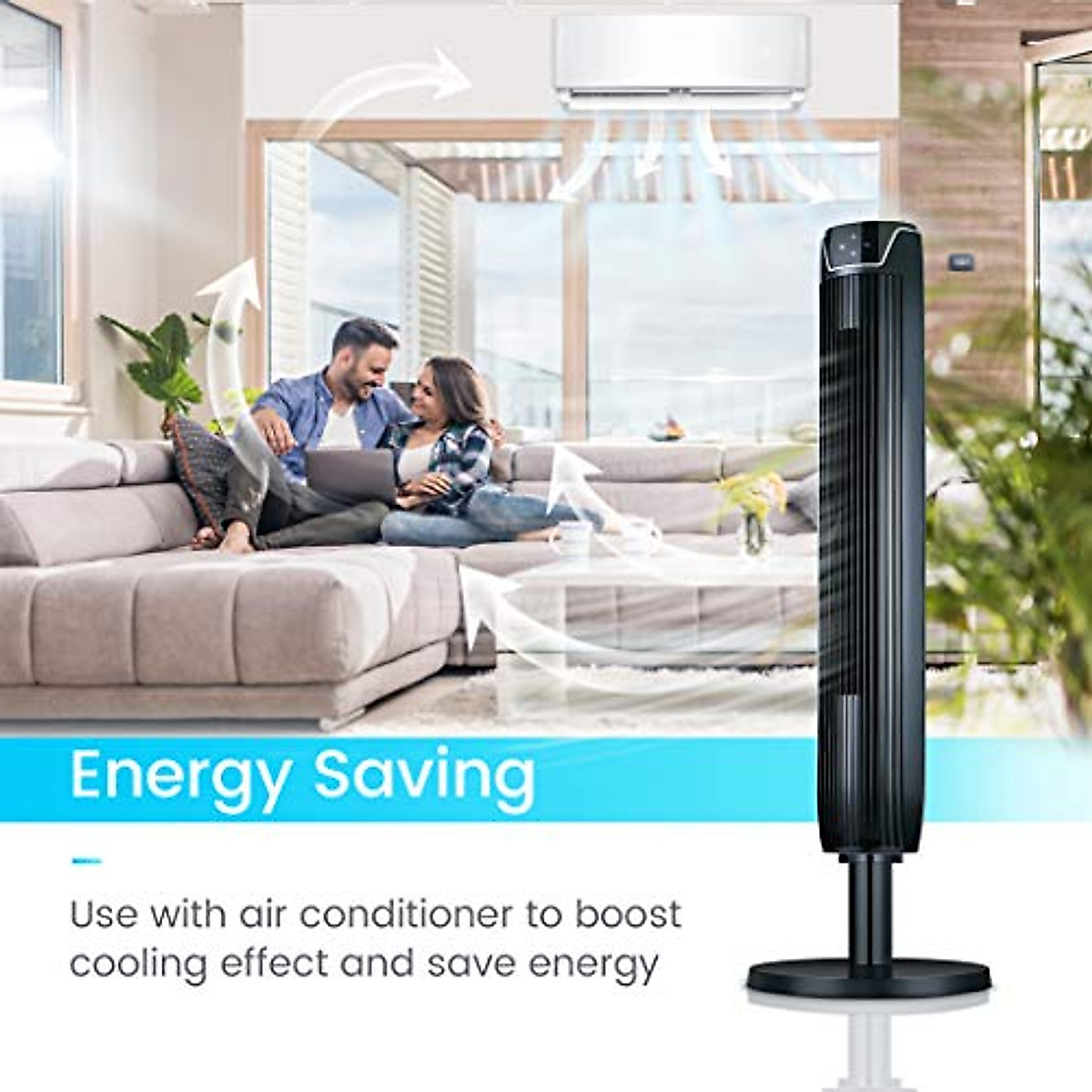 Tower Fan, 42 Inch Portable Oscillating Quiet Cooling Fan with Remote Controlled, 3 Modes and Speed Settings, Built-in Timer LED Display Stand Up Floor Fans Safe for Bedroom, Home Office Use, Black