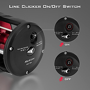 KastKing ReKon Line Counter Trolling Fishing Reel, Round Baitcasting Reels, Right Handed, Size 30