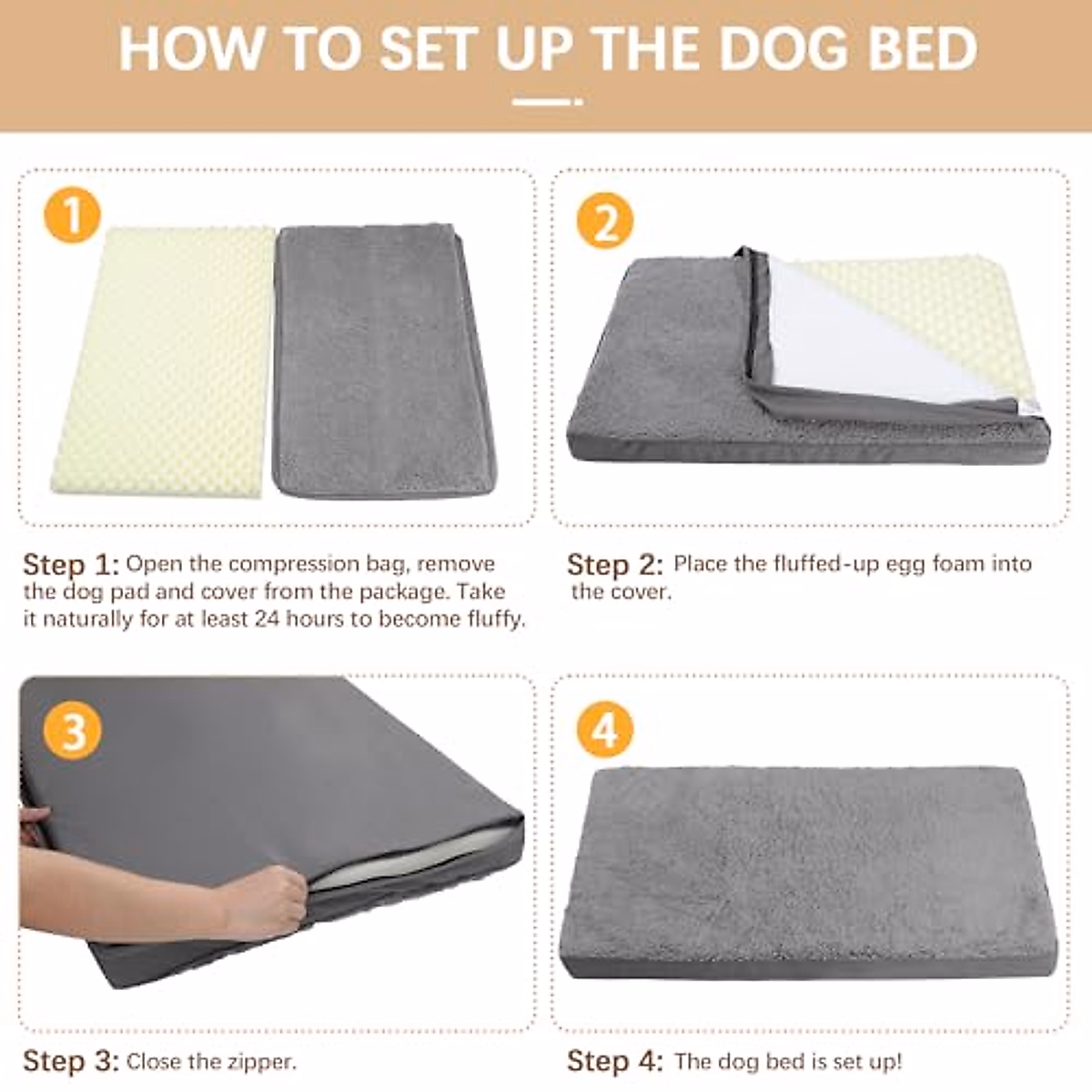 MIHIKK Large Dog Bed with Removable Washable Cover, Orthopedic Dog Crate Bed Large Breed, Waterproof Pet Bed, Big Flat Dog Beds Large Sized Dog Mattress, Dark Gray,36 inch