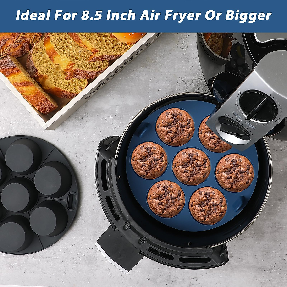 Webake 2PCS Silicone Air Fryer Muffin Pan for Baking 7 Cavity Air Fryer Silicone Cupcake Pans Non Stick Food Grade and BPA Free Muffin Tins Baking Cups