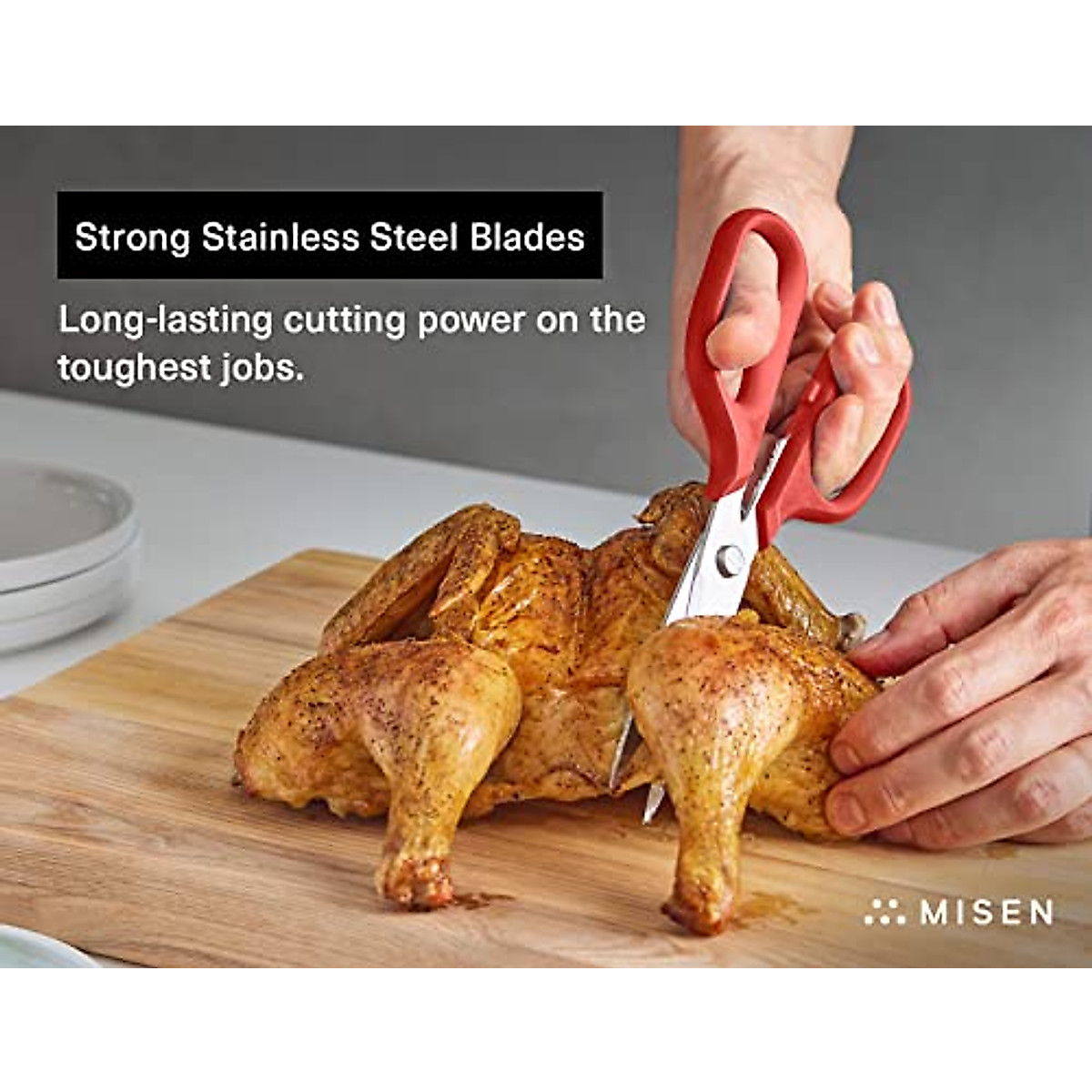 Misen Kitchen Scissors - Multipurpose Kitchen Shears - Heavy Duty Food Scissors - Dishwasher Safe Meat Scissors, Red