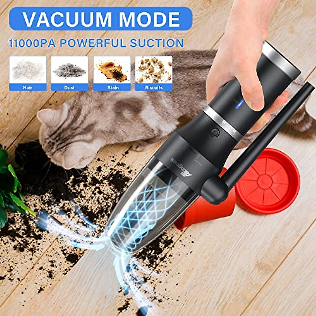 ATEngeus Compressed Air Duster & Vacuum, 77000 RPM Cordless Air Duster, 3 in1 Air Blower, Detachable Battery, Replaces for Air Cans, Keyboard Cleaner, Vacuum Cleaner for pc