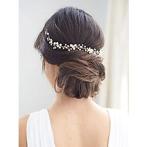 JAKAWIN Bride Rhinestone Wedding Hair Piece Crystal Flower Hair Vine Pearl Bridal Hair Accessories for Women and Girls HV176 (1 Silver)