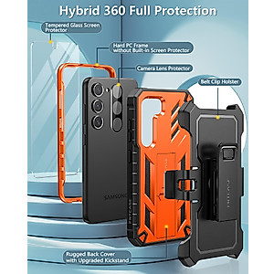 FNTCASE for Samsung Galaxy S23 Case : with Belt-Clip Holster & Kickstand Heavy Duty Rugged Shockproof Protective Phone Shell | Military Grade Protection Durable Cover for Galaxy S23 - Orange