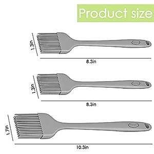 TACGEA Silicone Basting Pastry Brush Heat Resistant, Kitchen Cooking Brushes for Oil, Spread Sauce, BBQ, Baking, Grilling, BPA Free, Set of 3 Gray