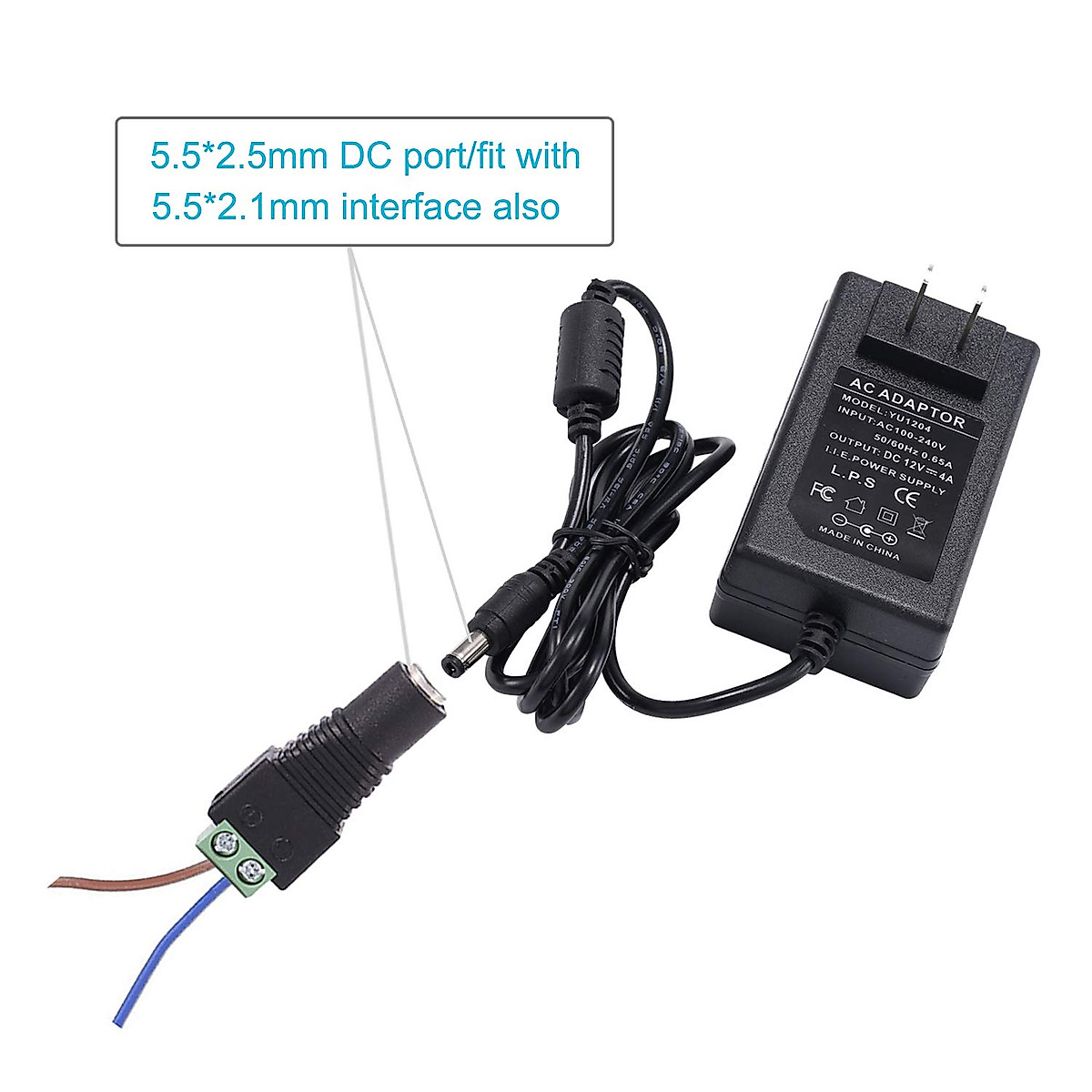 12V 4A Power Supply - COOLM AC 100-240V 50/60Hz to DC 12 Volt 4 amp 4Amp 48W Power Converter Charger 12V4A + 5.5x2.1mm DC Female Jack Socket for 12V LED Strip Lights CCTV Camera