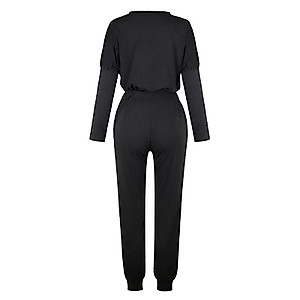 Clearance Today Deals Prime Fall Two Piece Outfits for Women 2025 Plus Size Loose Fit Sweatsuits Tracksuits Jogger Crewneck 2 Piece Lounge Sets A-Black
