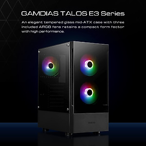Gamdias RGB Gaming ATX Mid Tower Computer PC Case with Side Tempered Glass Panel and a Magnetic Dust Filter & 3 Built-in 120mm ARGB Fans