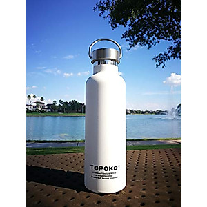 TOPOKO 25 oz Stainless Steel Vacuum Insulated Water Bottle, Keeps Drink Cold up to 24 Hours & Hot up to 12 Hours, Leak Proof and Sweat Proof. Large Capacity Sports Bottle Wide Mouth Metal Lid (White)