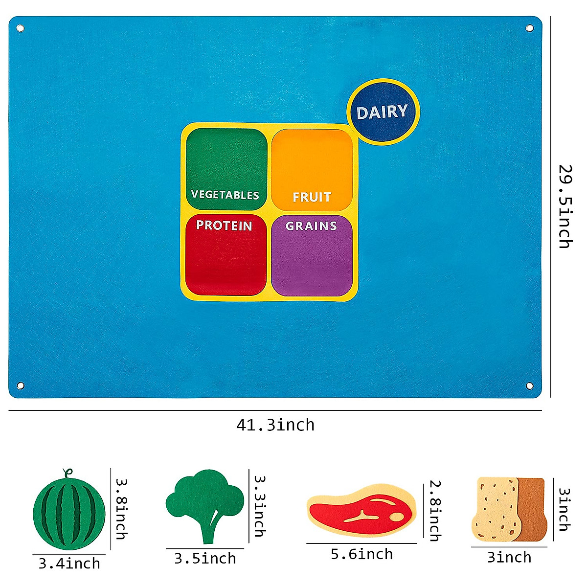 WATINC My Plate Felt-Board Stories Set 3.5Ft 53Pcs Preschool Vegetables Fruit Protein Grains Flannel Food Diary Classroom Theme Early Learning Play Kit Wall Hanging Gift for Toddlers Kids