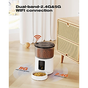 Automatic Cat Feeder: 2.4G/5G Cat Food Dispenser - Cat Feeder with 1-10 Meals - WiFi Cat Feeder Automatic - APP Control - Cat Automatic Feeders - Auto Cat Feeder - 3L Pet Feeder - BEMOONY White