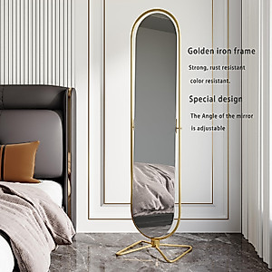 BUZUEY Floor Mirror,Gold Full Length Mirror,Standing Mirror,67"*15.8"Full Body Mirror,Iron Frame Oval Stand up Mirror for Bedroom,Living Room,Dressing Room